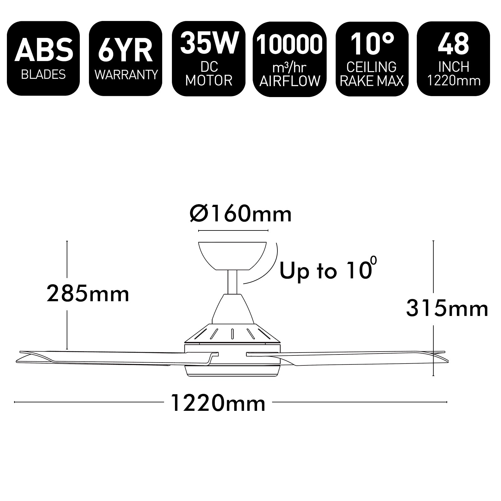 Brilliant Matt Black Cairns 48" DC Ceiling Fan